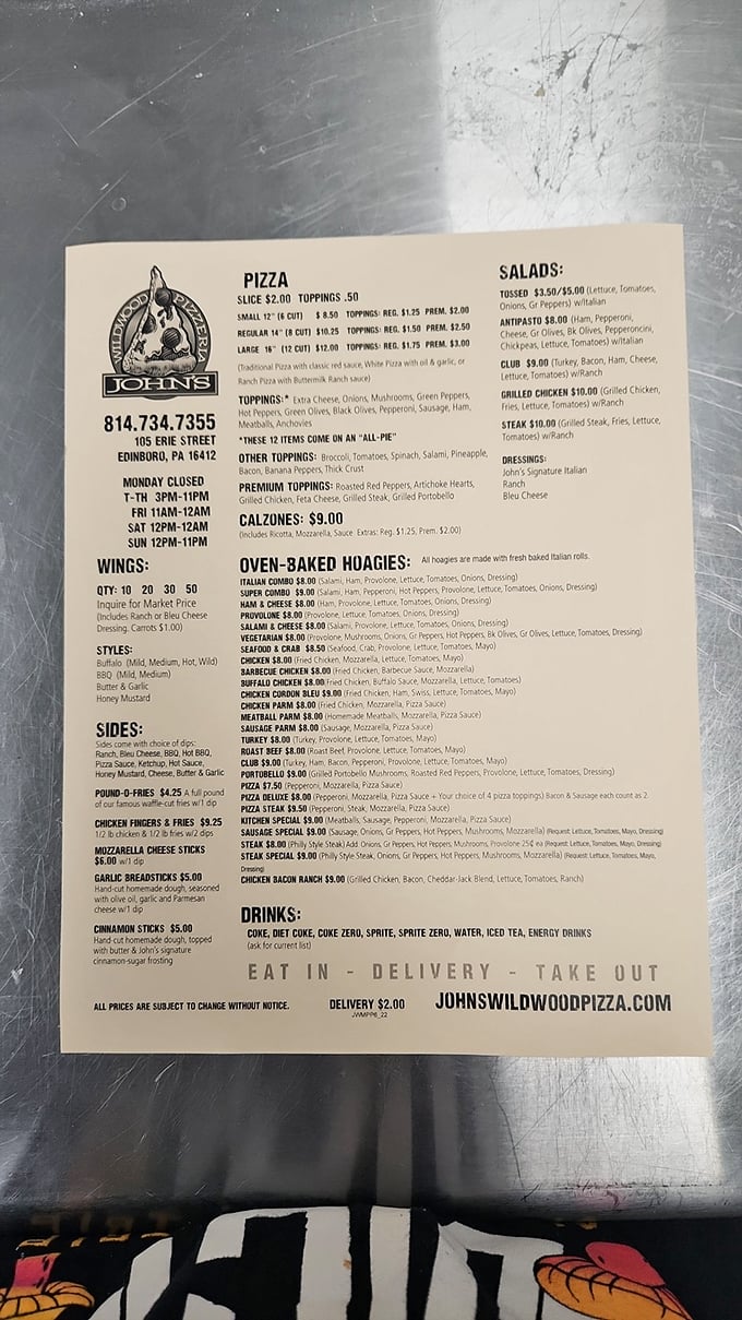 The menu board – a sacred text of pizza possibilities that deserves the same reverent study scholars give to ancient manuscripts.