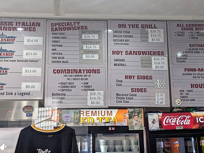 The menu board tells the whole story: Battleship, Destroyer, Torpedo. This isn't lunch; it's a delicious naval operation in sandwich form.