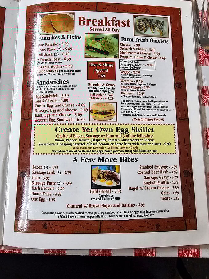 A menu that speaks the universal language of comfort. These aren't just breakfast options – they're morning manifestos for the hungry soul.