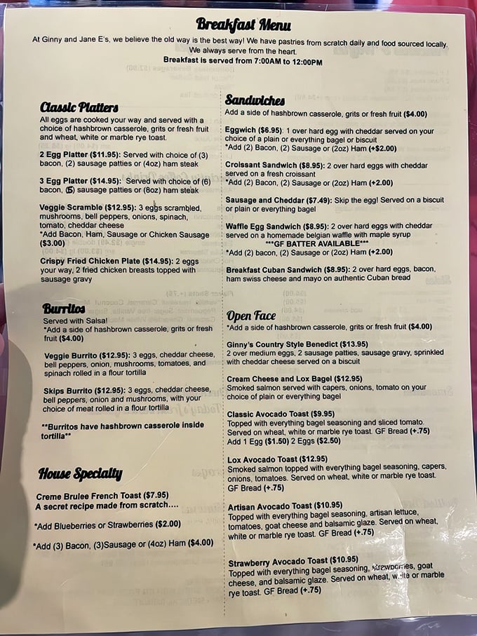 The breakfast menu reads like a love letter to morning indulgence, with "we always serve from the heart" being more promise than slogan.