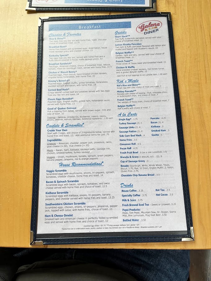 This menu reads like a love letter to breakfast classics, with each description promising comfort and satisfaction.