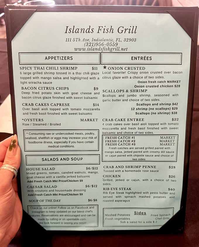 A menu that reads like a love letter to the sea. Notice how they don't waste precious space on boring chicken options?