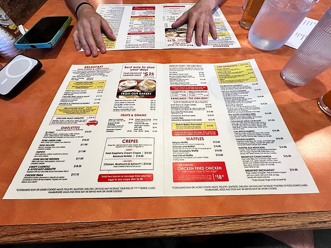 The breakfast bible has arrived at your table. Study it carefully—life-changing decisions about pancakes and omelets await.