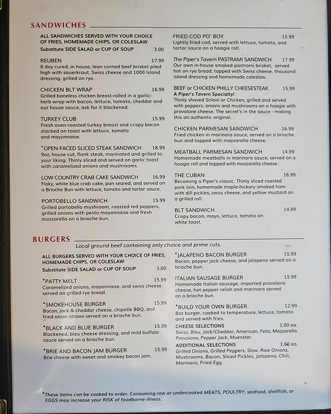 This isn't just a menu—it's a roadmap to happiness. From the legendary Reuben to the Brie and Bacon Jam Burger, each option promises a delicious detour from the ordinary.