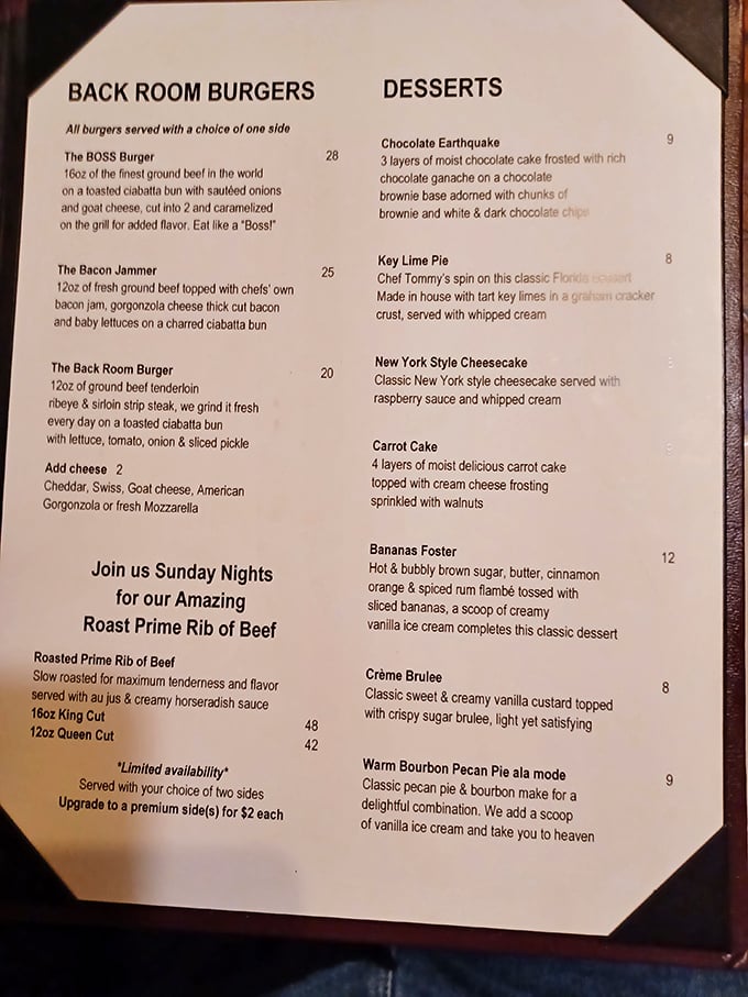 The menu reads like poetry to meat lovers—where else can you find a burger called "The BOSS" alongside a Chocolate Earthquake dessert that promises to register on the Richter scale of deliciousness?