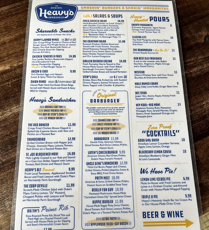 The menu reads like a love letter to comfort food – burgers, wings, and cocktails that make you want to high-five the chef.