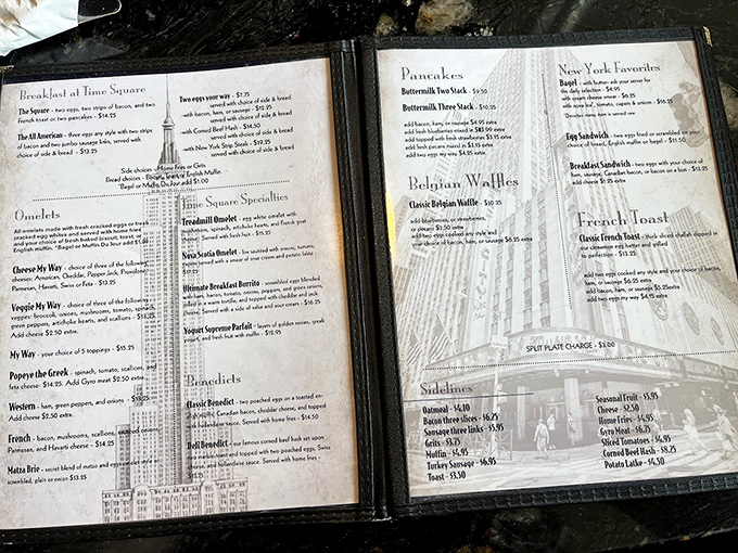 This menu isn't messing around—it's a novel of breakfast possibilities that makes choosing just one dish the day's hardest decision.