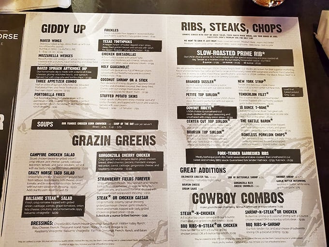 This isn't just a menu, it's a roadmap to happiness featuring prime rib that'll make you question every steakhouse you've ever loved.