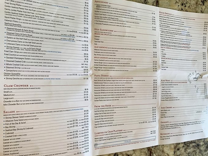 This menu isn't just a list – it's a maritime treasure map where X marks the spot for your next seafood obsession.