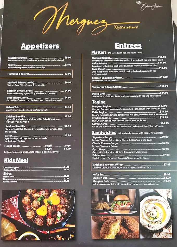 The menu reads like a passport to North Africa, with each dish promising a journey of spices and traditions that have crossed oceans to reach Florida.