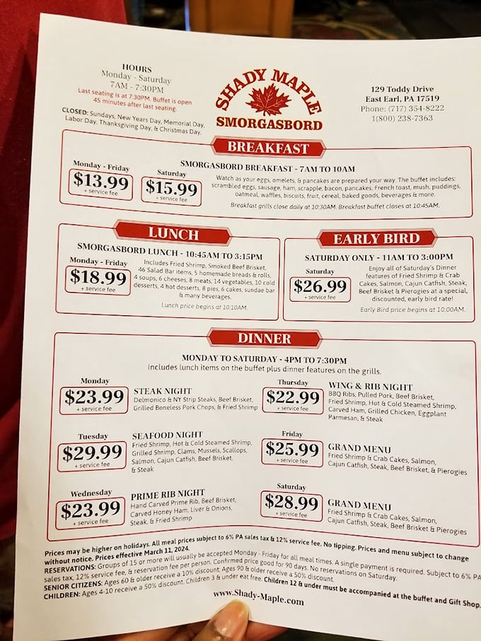This menu isn't just a price list—it's a roadmap to culinary adventure with themed nights that would make a food calendar jealous.