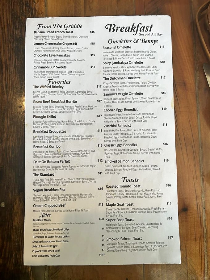 This menu isn't just a list of options—it's a roadmap to breakfast nirvana with choices that'll make decision-making the hardest part of your day.