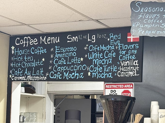 The coffee menu board reads like poetry to caffeine lovers – from simple house brews to decadent cafe turtles that pair perfectly with pastry.