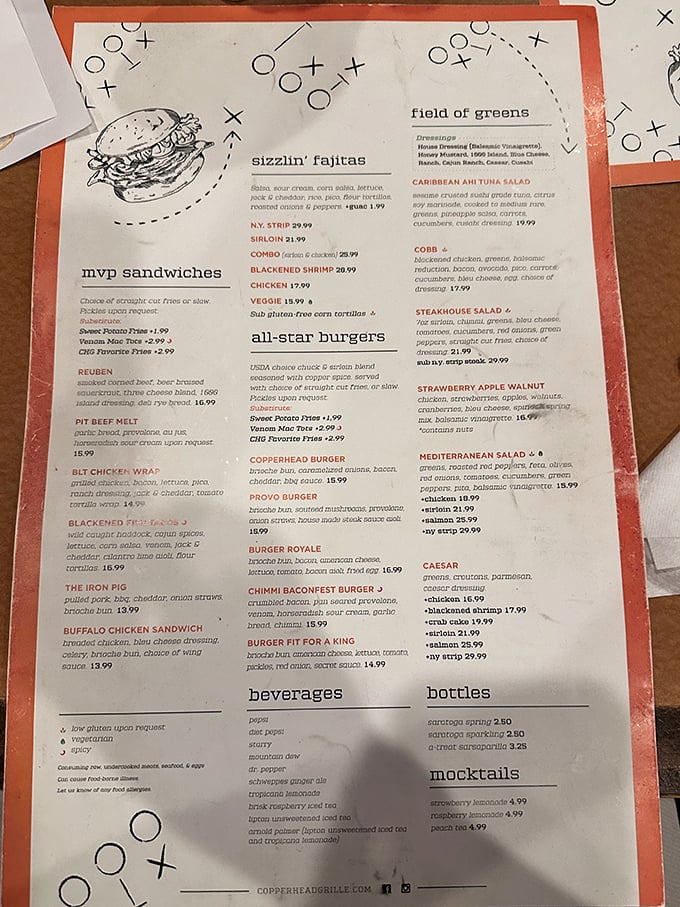 A menu that reads like a playbook for hunger satisfaction – from MVP sandwiches to all-star burgers, each option more tempting than the last. 