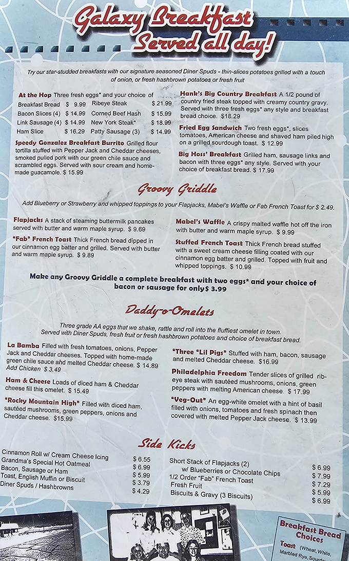 The "Galaxy Breakfast Served All Day" menu isn't just food options—it's a permission slip to enjoy pancakes at 4pm without judgment. Freedom never tasted so good!