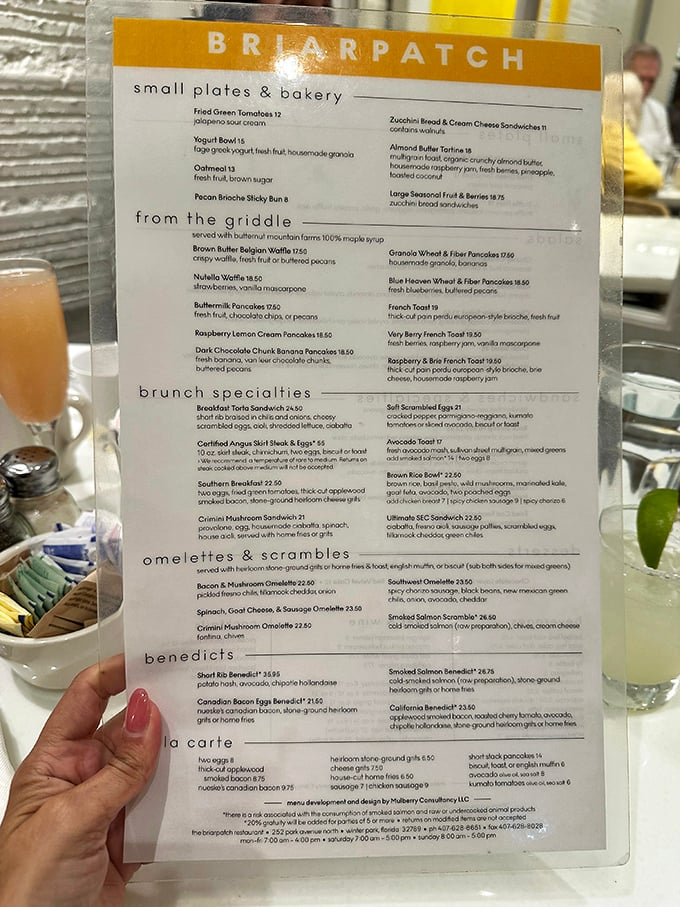 A menu that reads like a love letter to breakfast—where decisions are impossible and ordering "one of everything" seems entirely reasonable.