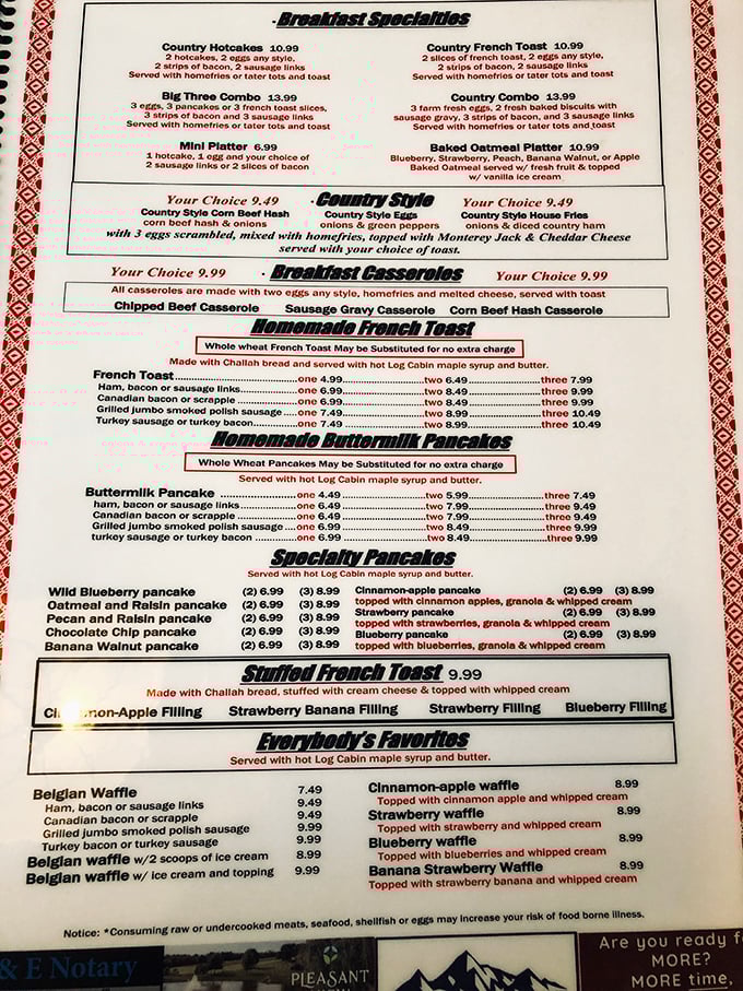 The breakfast menu reads like a love letter to morning indulgence. Decisions this difficult should come with a therapist on standby.