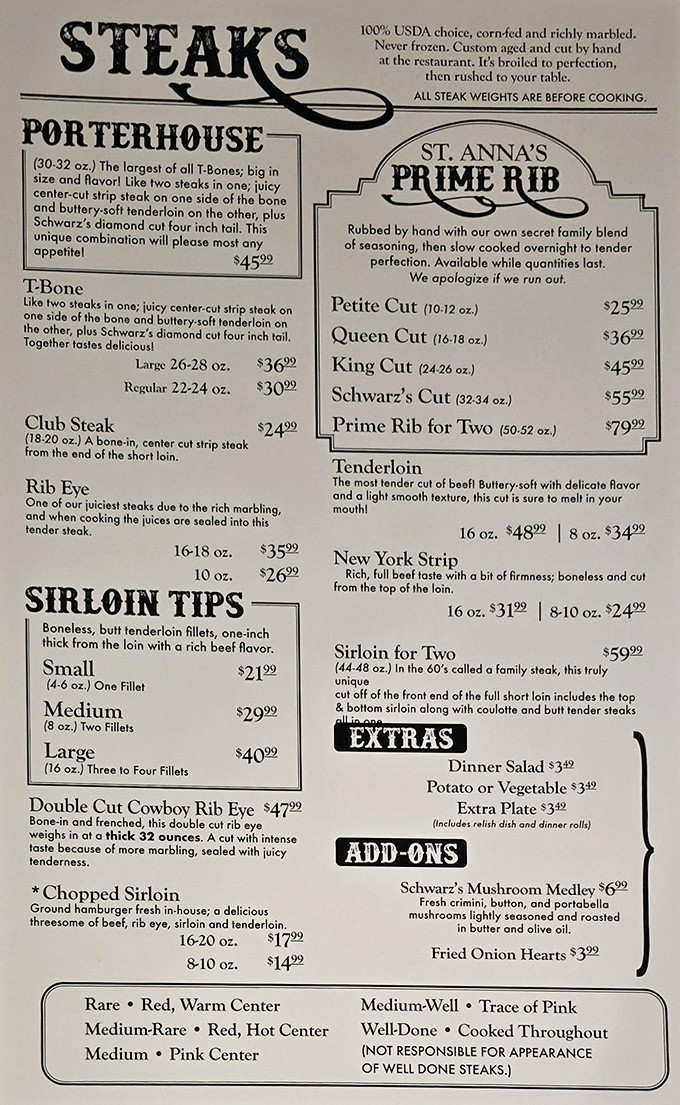 This menu isn't just a list of options—it's a love letter to beef, written in the universal language of "you're going to need a bigger belt."
