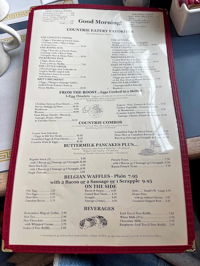 The menu reads like a love letter to American breakfast classics. "Pigs in a Blanket" isn't just a dish—it's a childhood memory served hot.
