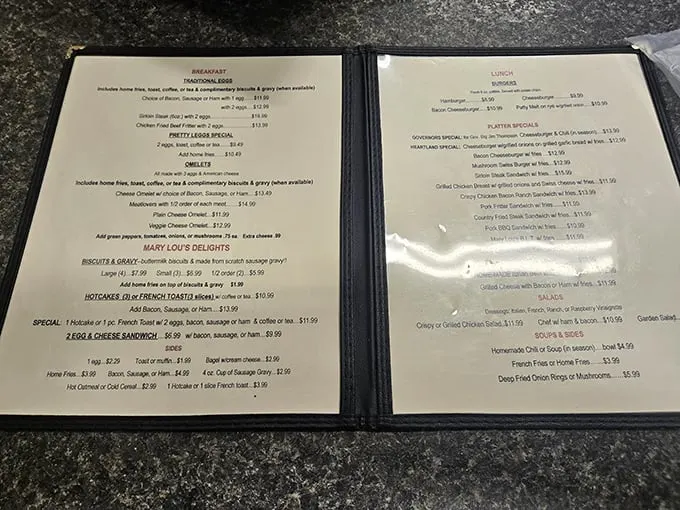 This menu isn't trying to impress with fancy fonts or trendy superfoods—it's the culinary equivalent of a firm handshake.