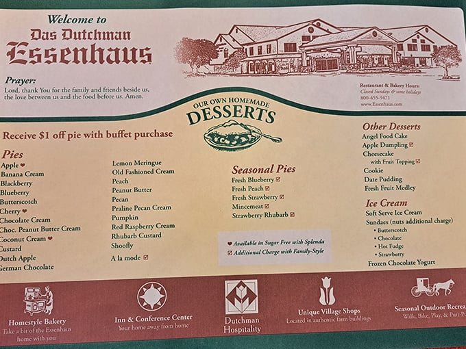 The dessert menu reads like poetry for the sweet-toothed pilgrim—twenty-plus pie varieties that make choosing just one the day's most delightful dilemma.