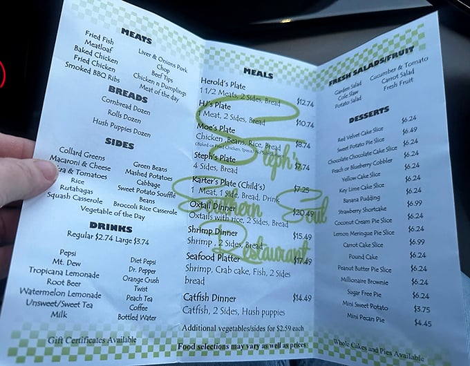 This menu isn't just a list of dishes—it's a roadmap to happiness. Harold's Plate with three meats might require loosening your belt, but some sacrifices are worth making.