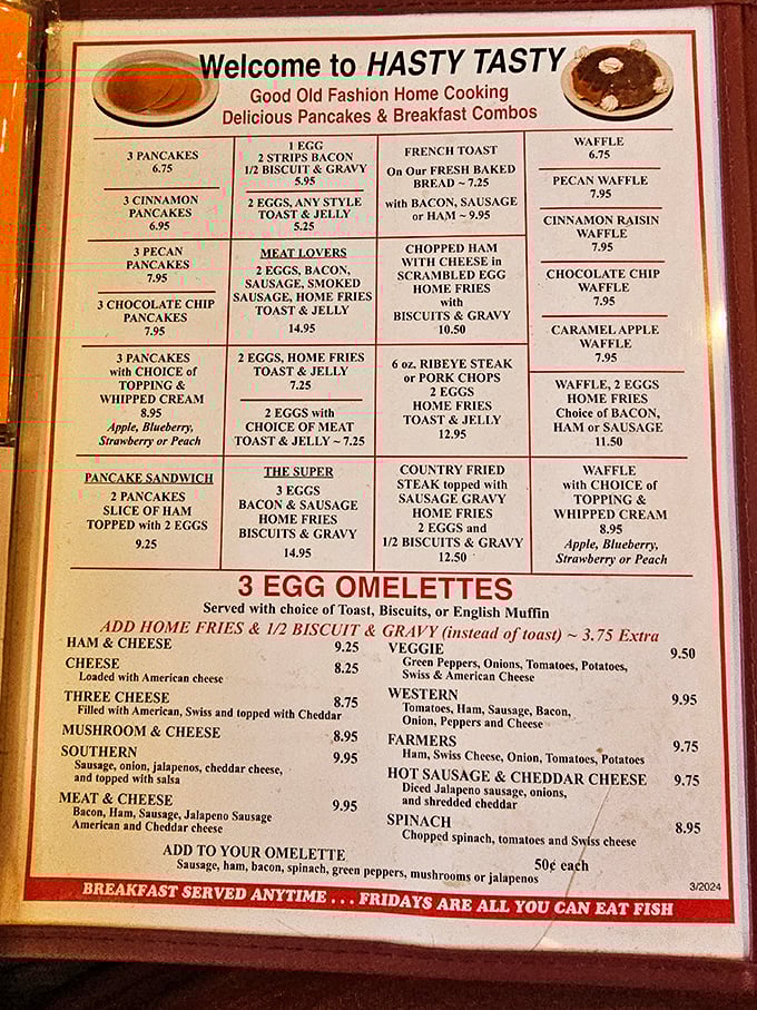 This menu isn't trying to impress food critics with fancy terminology—it's promising honest, hearty meals that your grandparents would recognize and heartily approve of.