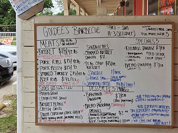 This handwritten menu reads like poetry to anyone who appreciates the art of smoke.