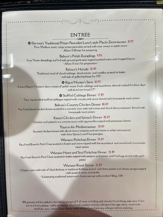 The menu reads like a passport to Polish comfort food—where "stewed for three days" isn't a warning but a mouthwatering promise.