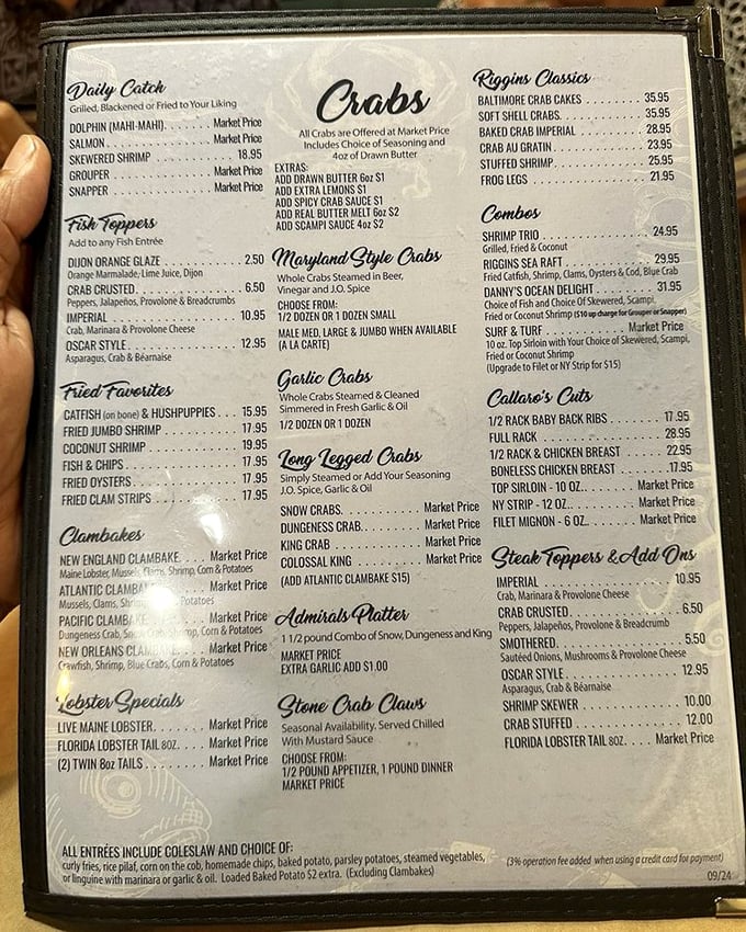 This menu reads like a love letter to crustaceans, with prices that won't require a second mortgage.