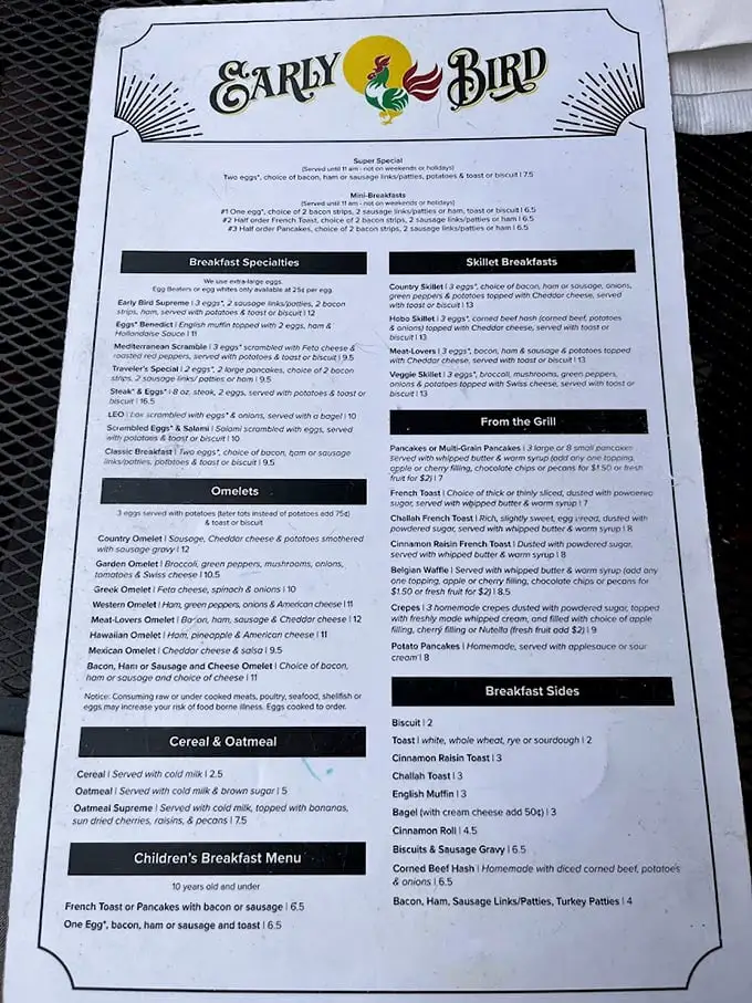 The menu reads like a love letter to breakfast classics – each item promising the comfort food equivalent of a warm hug.