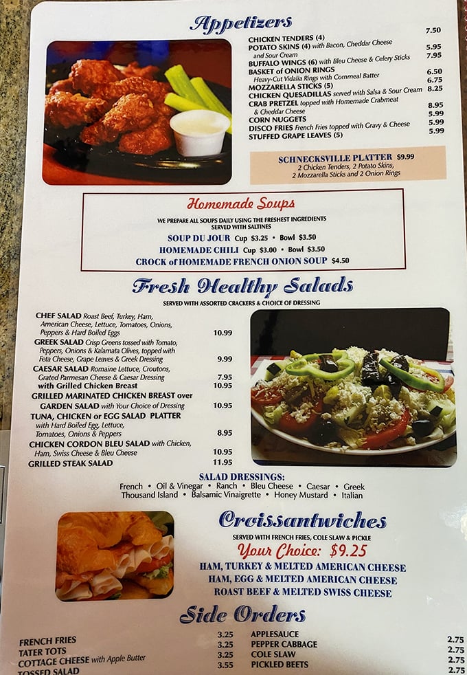 The menu reads like a love letter to American comfort food. Each item promises the kind of satisfaction that fancy restaurants charge triple for.