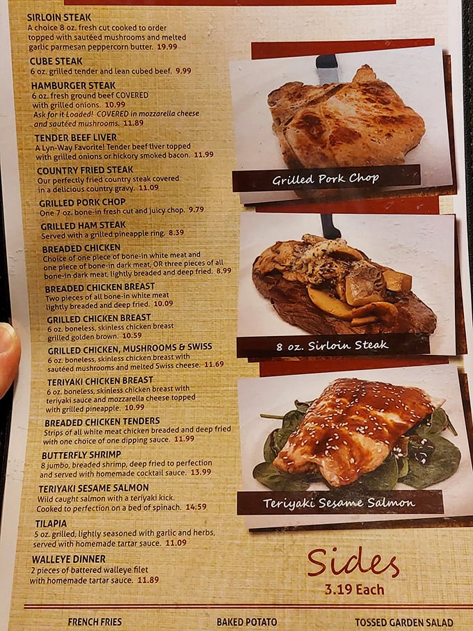 The menu reads like a love letter to American comfort classics. Each description promises the kind of meal that makes you loosen your belt before you even order.
