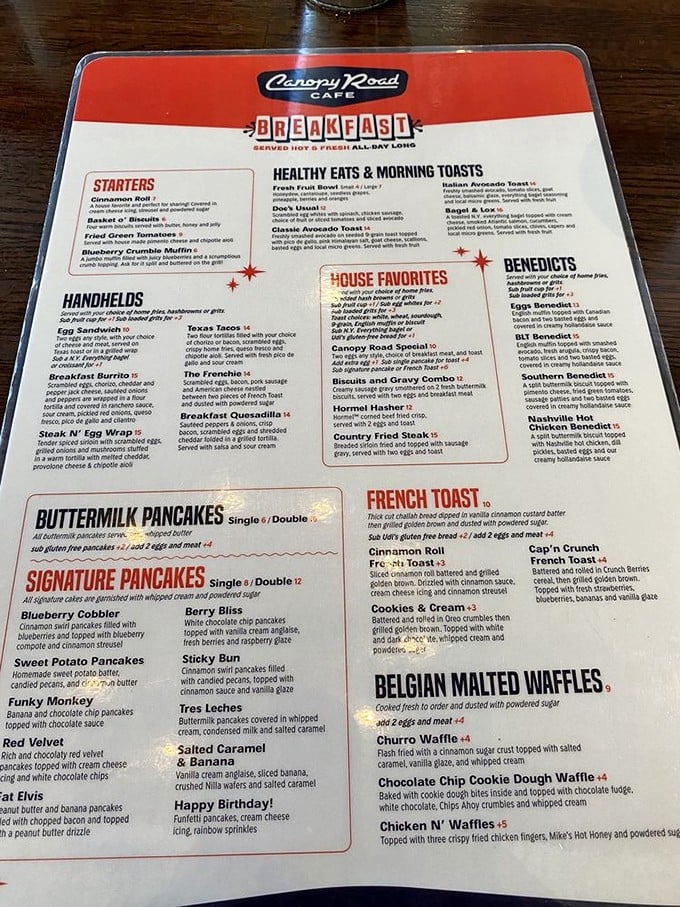 This menu isn't just laminated for practical reasons—it's protecting a treasure map to breakfast nirvana that locals have been guarding for years.