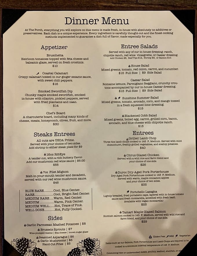 A menu that reads like a love letter to fresh ingredients. No additives or preservatives—just pure, unadulterated deliciousness waiting to happen.