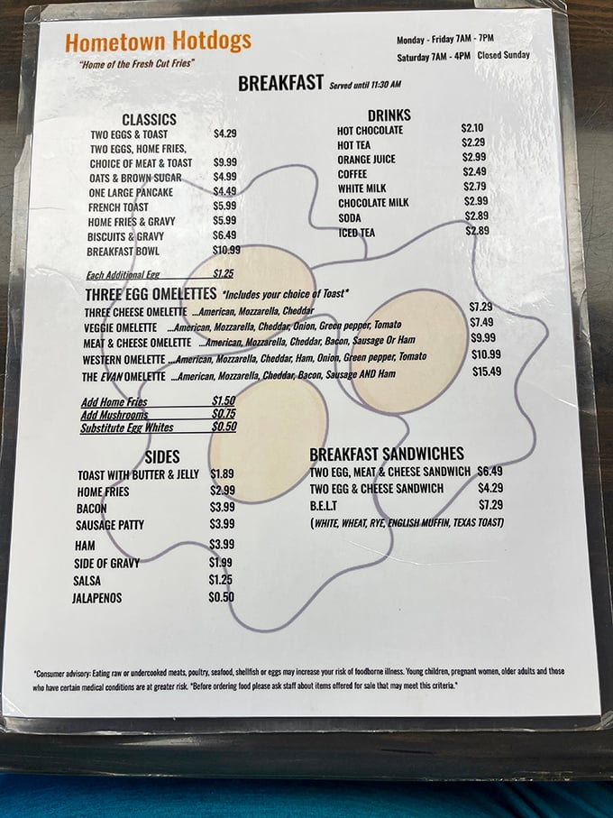 The breakfast menu reveals the secret to Hometown's morning magic – classic comfort foods served without pretension but with plenty of heart.