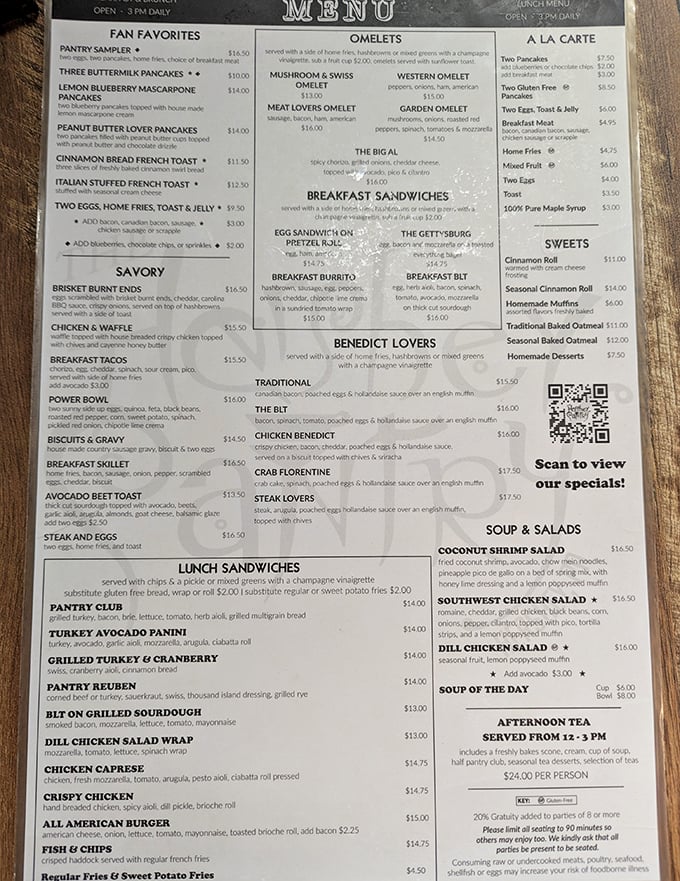 The menu that launches a thousand breakfast debates—pancakes or benedict? Why not both?