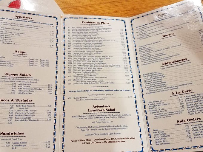 This menu isn't just a list—it's a treasure map. Each combination plate promises a journey through generations of flavor, with enchiladas as the star attraction.