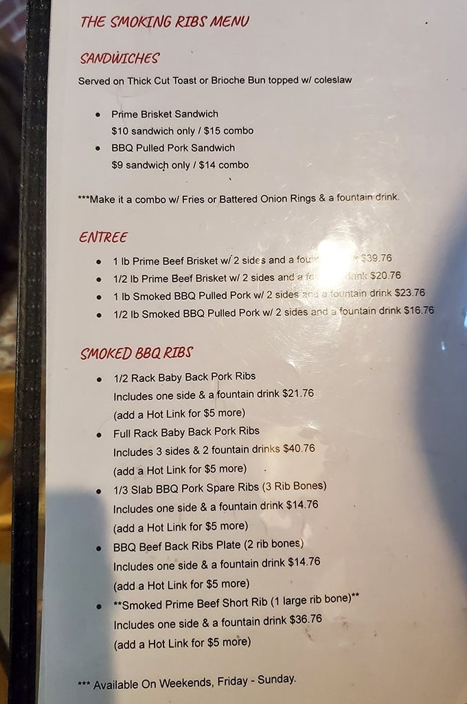 The menu reads like barbecue poetry – straightforward and unpretentious. No foam, no deconstruction, just meat that's been given the time and respect it deserves.
