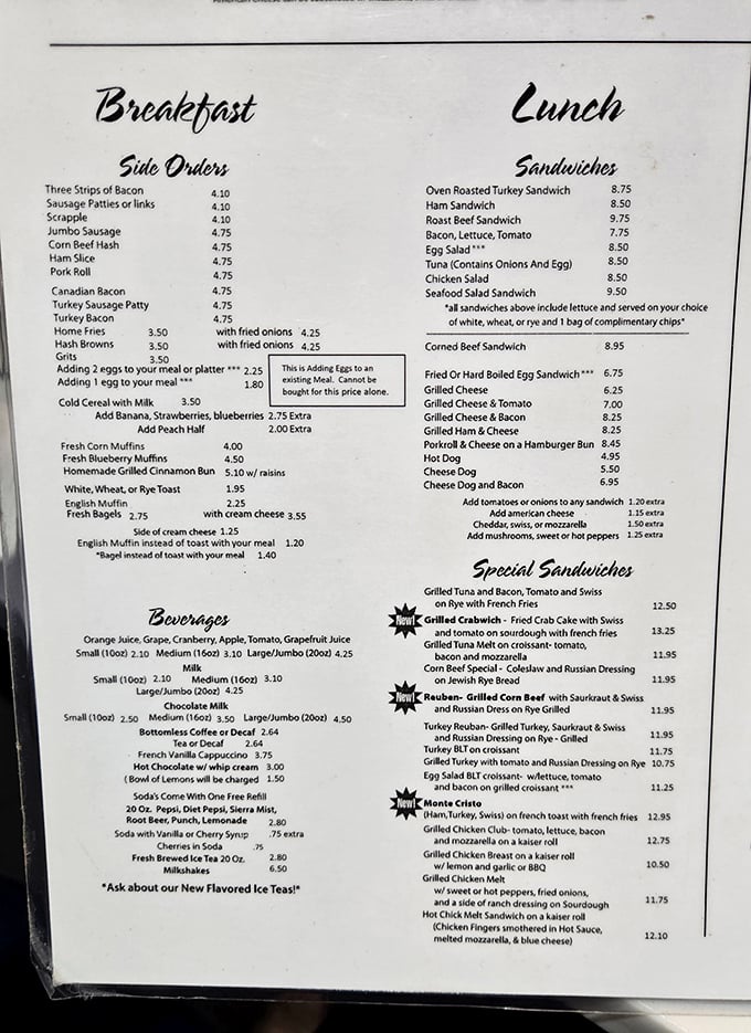 This menu isn't trying to reinvent the wheel—it's perfecting it with breakfast classics and lunch favorites that have stood the test of time.