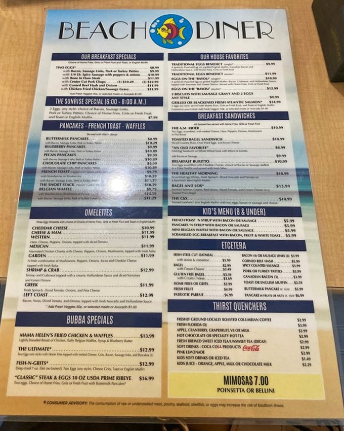 A menu that reads like a love letter to breakfast. Choosing between "Eggs on the Bayou" and "Mama Helen's Fried Chicken & Waffles" is life's sweetest dilemma.