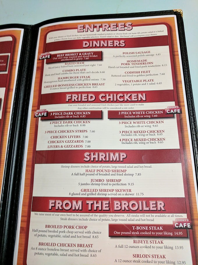 The menu tells the real story – this isn't fancy food, it's honest food. The kind that makes you want to loosen your belt before you even order.