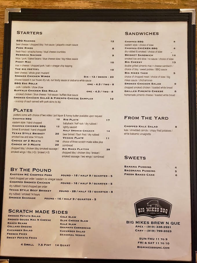 The menu reads like a love letter to smoked meat enthusiasts—no pretentious descriptions, just straightforward offerings that let the barbecue speak for itself.