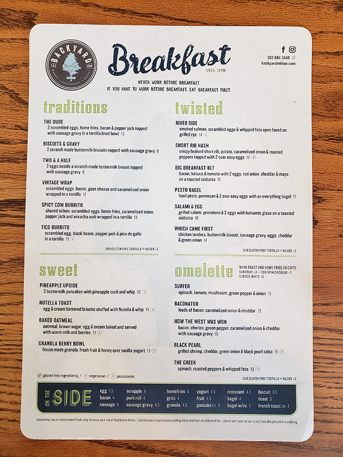 A breakfast menu that reads like poetry—when was the last time you saw "How The West Was Won" and actually wanted to eat it?