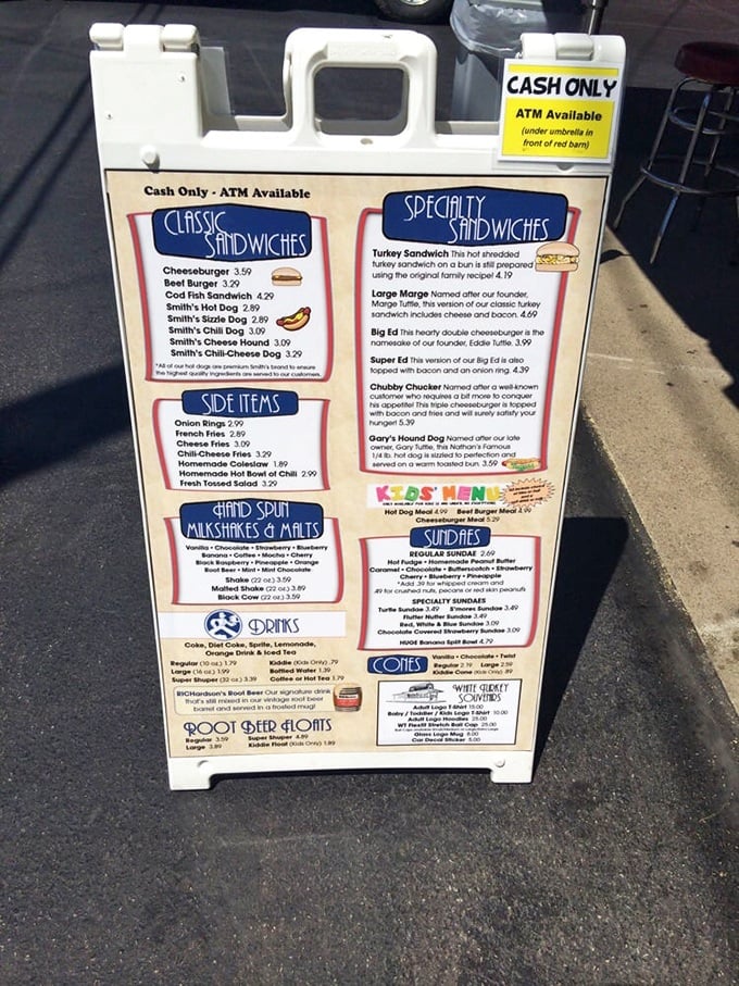 This menu isn't just a list of food—it's a family tree of culinary traditions, where the "Big Ed" burger and "Large Marge" sandwich honor the folks who built this institution.