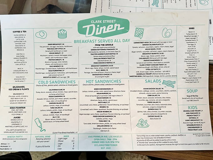 This menu isn't just a list of food – it's a roadmap to happiness, with "Breakfast Served All Day" being the most beautiful phrase in the English language.