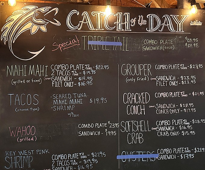 The chalkboard menu—where decisions get difficult and hunger gets serious. Simple chalk, complex flavors, pure Key West.