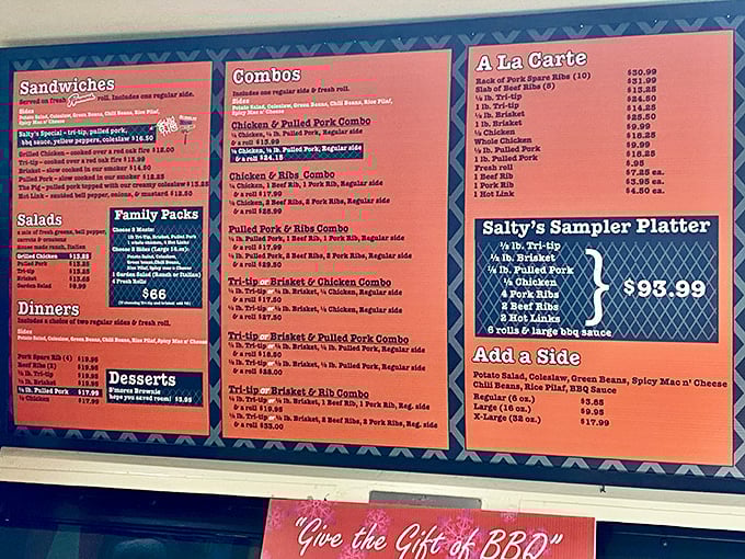 The menu board at Salty's doesn't mince words—it's a straightforward declaration of delicious intent that makes decision-making both wonderful and agonizing.