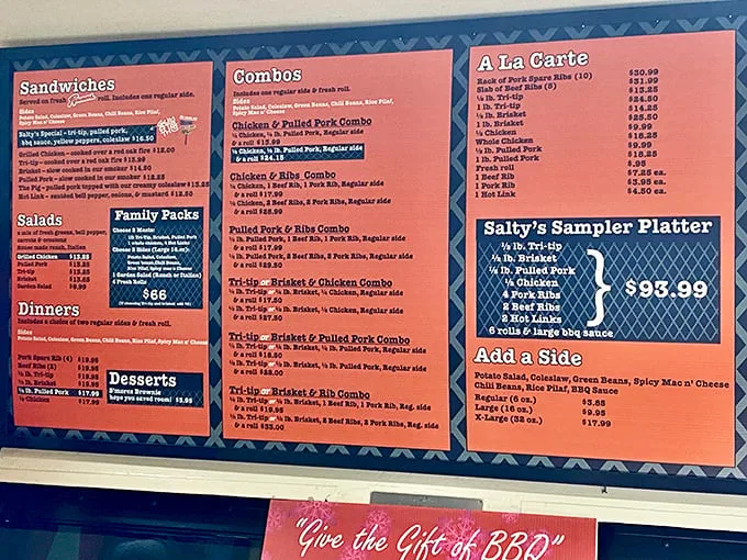 The menu board at Salty's doesn't mince words—it's a straightforward declaration of delicious intent that makes decision-making both wonderful and agonizing.