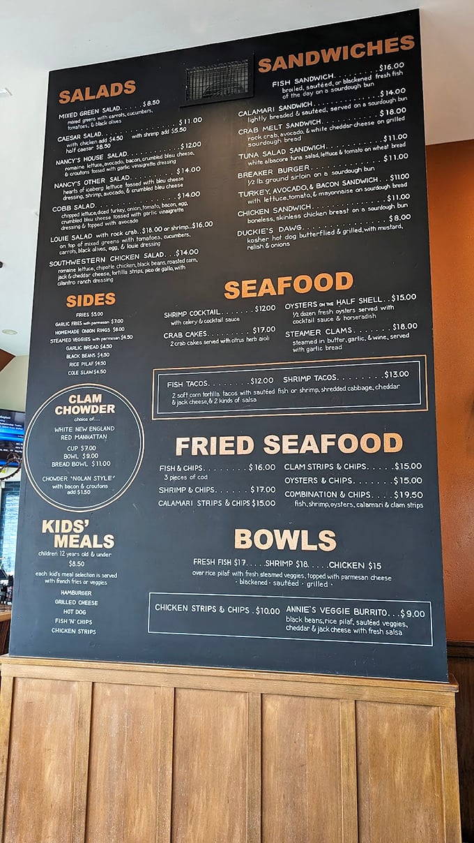 The menu board reads like a love letter to seafood enthusiasts—simple, straightforward, and promising oceanic treasures without pretension.